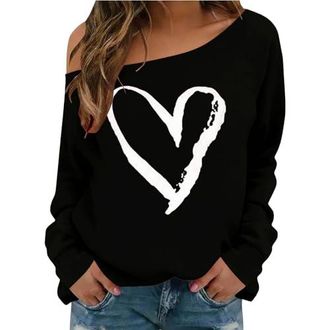 Generic 2026 Sweat Femme Saint-Valentin Manches Longues Pull-Over Col Rond Couleur Unie Haut Top Streetwear Oversize Vetement pour Printemps Automne Hiver Jac