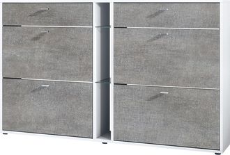 Vladon Schuhschrank Schuhkipper Today 155,5 x 95 x 28 cm, Made in Germany, Korpus in Wei&szlig; matt, Fronten in Braun meliert