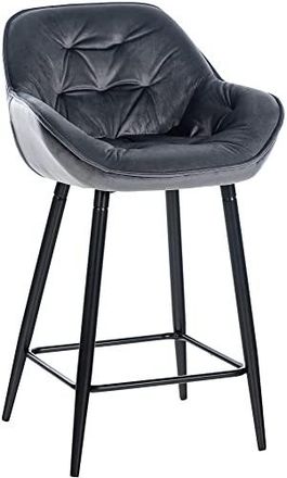 Clp Tabouret De Bar Gibson en Velours Ou Tissu I Chaise Haute avec Pieds en Metal I Assise Rembour&eacute;e, Couleur:Gris fonc&eacute;, Mat&eacute;riel:Velours