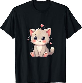 Mapanoli Design Süße Katze mit Herz - Kawaii Kitten Cute Cat Lover T-Shirt