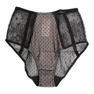 Dolce & Gabbana Schwarze Sheer Polka Dot Spitzenbriefs - - Underwear - Damen - Schwarzk - S