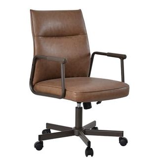 Duhome Chaise de Bureau Ergonomique Fauteuil de Tavail Pivotante R&eacute;glable en Hauteur Si&egrave;ge en PVC et M&eacute;tal avec roulettes, Brun