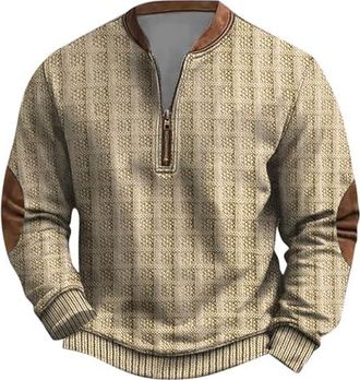 Generic Pull en tricot &eacute;pais pour homme avec fermeture &eacute;clair et manches longues imprim&eacute; sans col et sans capuche, jaune, 4XL