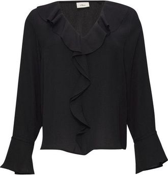 s.Oliver Langarmbluse Bluse Volantbluse mit V-Ausschnitt