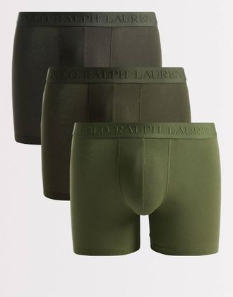 Polo Ralph Lauren 3er-Pack farblich abgestimmte Boxershorts aus Stretch-Baumwolle in verschiedenen Olivgr&uuml;n-T&ouml;nen