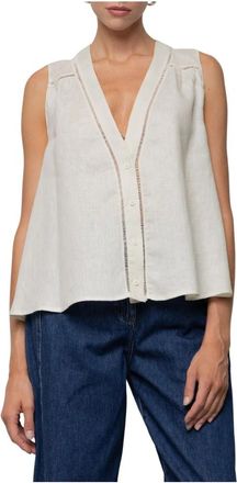 Kaos Kaos, Femme, Blouses et Chemises, Blanc, Taille: 38 FR Top sans manches style chemise