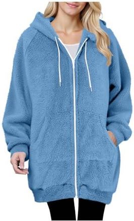 Generic Vestes pour femmes 2026 Veste &agrave; capuche en polaire douce avec fermeture &eacute;clair - Coupe ample - Pull dext&eacute;rieur d&eacute;contract&eacute; et chaud - Manteau doubl&eacute; p