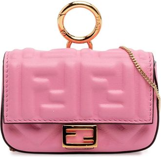 Fendi Hobo Bags - Nano Zucca Embossed Leather Baguette Charm - Gr. unisize - in Gold - f&uuml;r Damen