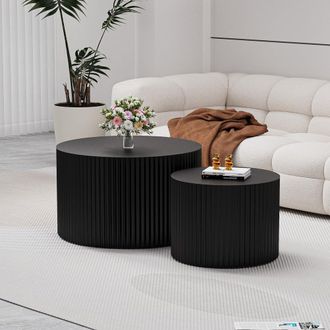 Generic Rundes Beistelltisch-Set (2er-Pack), Mid-Century-Modern-Kreistisch mit rutschfesten F&uuml;&szlig;en, Industrie-Beistelltisch f&uuml;r Wohnzimmer, Schlafzimmer, B&uuml;ro 