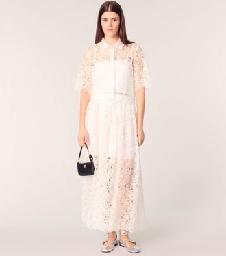 Maje Jupe Longue En Guipure &Agrave; Fleurs - Blanc - Taille 34 - Maje