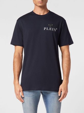 Philipp Plein T-shirt &agrave; col ras du cou en pur coton avec logo contrastant sur la poitrine