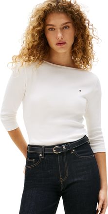 Tommy Hilfiger Damen Langarmshirt New Cody Slim U-Boot-Ausschnitt, Weiß (Nos Ecru), XXXL