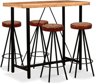 vidaXL Bar-Set 5-tlg. Akazie Massivholz, Echtleder und Canvas vidaXL