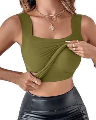Generic D&eacute;bardeur gainant &agrave; col en U pour femme avec soutien-gorge int&eacute;gr&eacute;, chemise gainante pour contr&ocirc;le du ventre 2 en 1, haut caraco extensible pour lauto