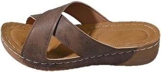 Generic Sandales dété compensées pour femme - Mules orthopédiques avec soutien de la voûte plantaire - Mules en cuir synthétique avec sangles croisées - Sabot