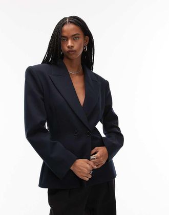 Asos Zweireihiger, taillierter Blazer in Marineblau