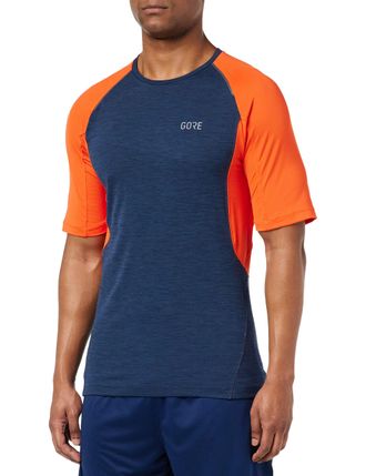 Gore R5 Herren Kurzarm Laufshirt, XL, Marineblau/Feuerrot