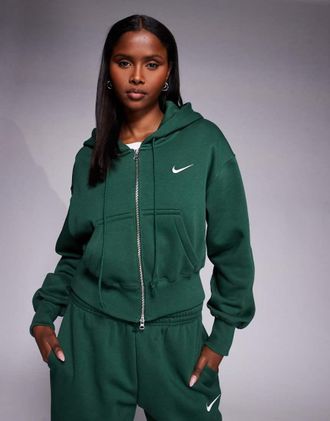 Nike Phoenix Fleece - Cropped-Kapuzenjacke in Gr&uuml;n