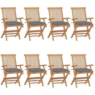 vidaXL Vidaxl - Gartenst&uuml;hle mit Grauen Kissen 8 Stk. Massivholz Teak