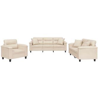 vidaXL Vidaxl - Ensemble de canap&eacute;s 3 pcs avec coussins Beige Tissu microfibre