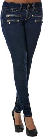 ORANDESIGNE Pantalon en Denim Femme Jeans Slim Taille Haute Jeans Stretch Pants avec Poches Jegging Extensible A Bleu Fonc&eacute; S