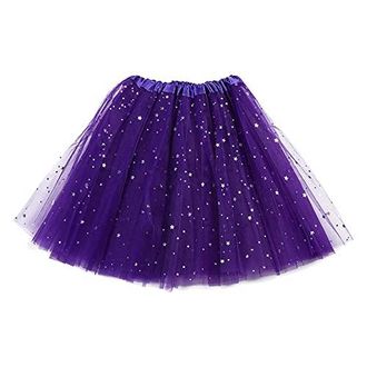 Generic Jupe Paillette Femme Short Sequin Jupe Tutu avec Paillettes Trois &Eacute;toiles pour Danse Adultes, Jupe Mesh pour Performance