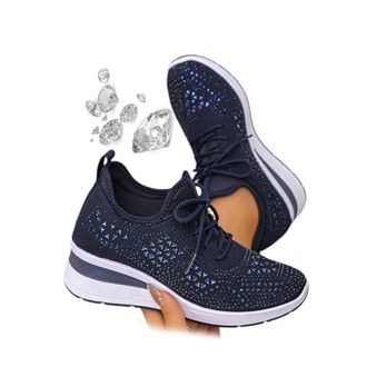 Generic Baskets compens&eacute;es respirantes et scintillantes pour femme avec strass et paillettes - Chaussures de tennis habill&eacute;es pour mari&eacute;e - Baskets orthop&eacute;diq