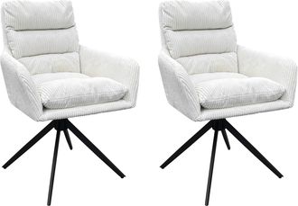 Byliving Esszimmerstuhl 2er Set PURA/Grob-Cord Off White/Gestell Metall schwarz matt/Sitzschale 360° drehbar/B 58, H 88, T 60 cm