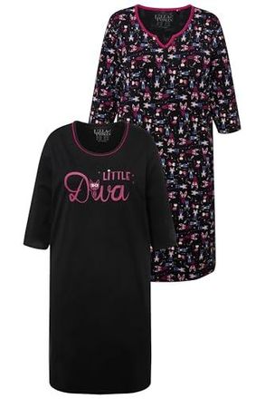Ulla Popken Bigshirts, 2er-Pack, Rundhals/Tunika-Ausschnitt, 3/4-arm Chemise de Nuit, Noir, 42-44 Femmes
