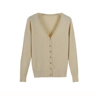 Generic Cardigan tricot&eacute; tendance &agrave; col en V et manches longues pour femme, abricot, Taille XS