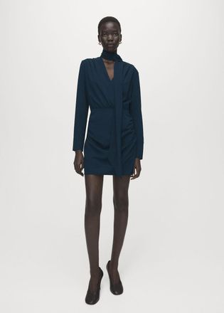 Mango Drapiertes Foulard-Kleid marineblau - Damen - XXS - MANGO