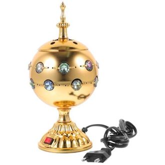 Cabilock STOBAZA Br&ucirc;leur dencens &eacute;lectrique: Encensoir en M&eacute;tal - Encensoir &eacute;lectrique Aromatique de Table avec Couvercle, Style Moyen Oriental pour la Maison 