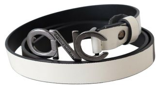 Costume National Womens Belt Mettalic Gray Leather Logo White