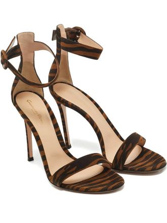Gianvito Rossi zebra-print ankle-strap sandals - Braun