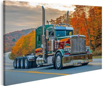 Islandburner Bild auf Leinwand Glänzender LKW auf herbstlicher Straße Bilder Wandbilder Poster