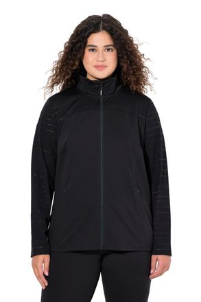 Ulla Popken Damen gro&szlig;e Gr&ouml;&szlig;en &Uuml;bergr&ouml;&szlig;en Plus Size Sweatjacke, Powerstretch, Stehkragen, Reflektor schwarz 46+ 829411100-46+