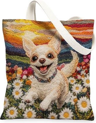 Generic Spring Catahoula Sac fourre-tout en toile r&eacute;utilisable pour faire du shopping, 33 x 38,1 cm, style tricot&eacute;, sac d&eacute;picerie r&eacute;utilisable pour femme, ani