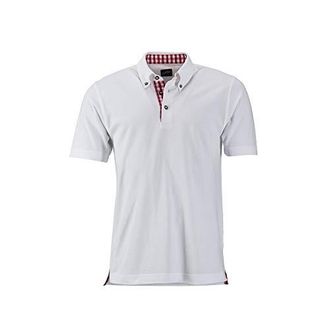 James & Nicholson Homme Polo classique au look de costume traditionnel (XXL, blanc/rouge-blanc)