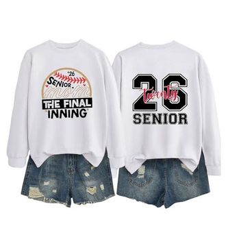 Generic Sweat-shirt uni pour femme - Manteau senior 2026 The Final Inning - Col rond - Doublure en polaire - Manches longues - Couleur unie - Vêtements de spo