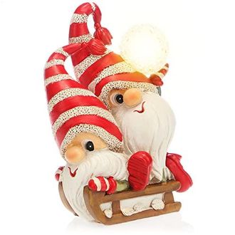 Com-Four Figurine GNOME LED sur Luge - Douce d&eacute;coration de No&euml;l avec lumi&egrave;re - D&eacute;coration de No&euml;l Lutin &agrave; Poser - D&eacute;coration de No&euml;l (1 pi&egrave;ce - GNOME sur tra&icirc;n