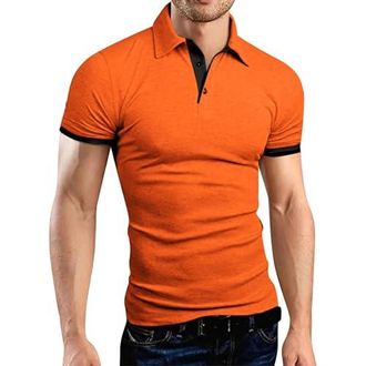 Generic Polo pour homme - Coupe ajust&eacute;e - Manches courtes - Extensible - T-shirt daffaires formel - Chemises de travail solides - T-shirt &agrave; revers boutonn&eacute; - 
