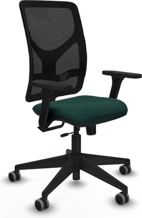 Piqueras y Crespo Stuhl mit Lendenwirbelst&uuml;tze, mit 3D-Armlehnen, ausgestattet mit Syncro/Traslack und Schneideschaum, 65 mm Rollen, Parkett, Schwarz/Flaschengr&uuml;n