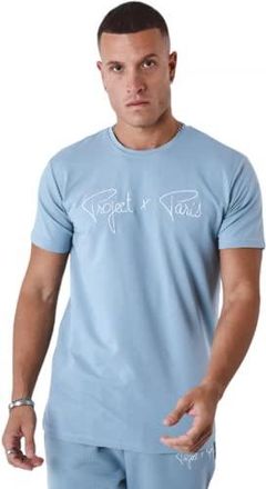 Project X Paris Tee-Shirt Basic Broderie Essentials Bleu Gris XL