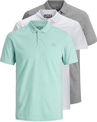 Jack & Jones 12171776 Lot de 3 polos pour homme, coupe slim, manches courtes, Noir/blanc/bleu/gris, XS S M L XL XXL, XXL