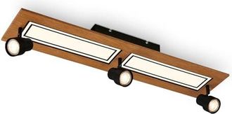 Briloner LED Deckenlampe mit Spots, warmwei&szlig;es Licht, Schwenkbare Deckenleuchte, LED Lampe Holz, 24W Wohnzimmerlampe mit Speicherfunktion, 780x180x155 mm (LxBx