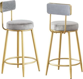 Generic Set mit 2 Barhockern mit R&uuml;ckenlehne, Stoffbezug, Metallbeinen, f&uuml;r K&uuml;chentheke