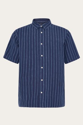 Knowledge Cotton Apparel Herren vegan Hemd Relaxed Leinen Streifen Blau