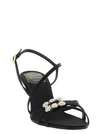 Roger Vivier Womens Heel Sandal Black Viscose Silk Leather