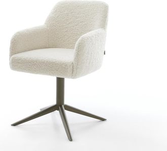 DELIFE Drehstuhl Greg-Flex Teddystoff Beige Fu&szlig;kreuz Effektfinish Titan 360&deg; drehbar Wippfunktion Taschenfederkern, Esszimmerst&uuml;hle