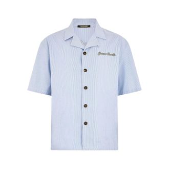 Roberto Cavalli Homme, Chemises, Bleu, Taille: XL Chemise Ray&eacute;e avec Logo Brod&eacute;